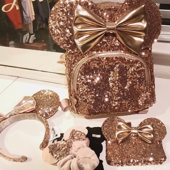 Disney | Bags | Disney Rose Gold Ear Backpack Set | Poshmark